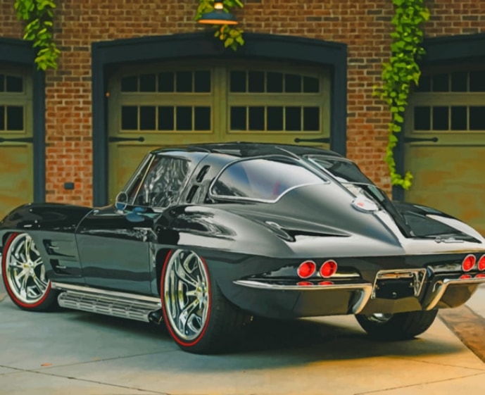 Obraz MALOWANIE PO NUMERACH Vintage czarne samochody Chevrolet Corvette